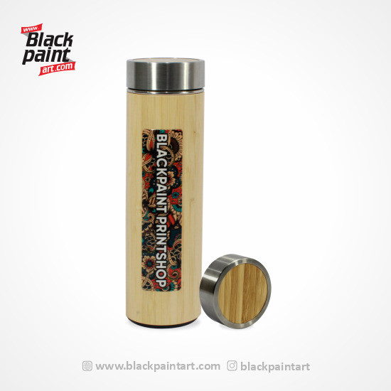 Tumbler Botol Bambu (450ml) + DTF UV | Blackpaint Art